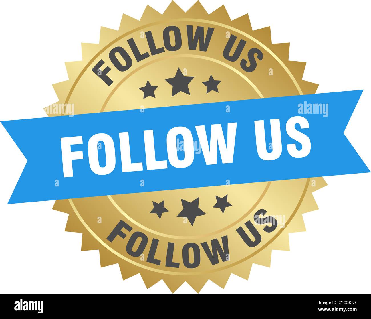follow us round blue and gold label isolated on transparent background ...