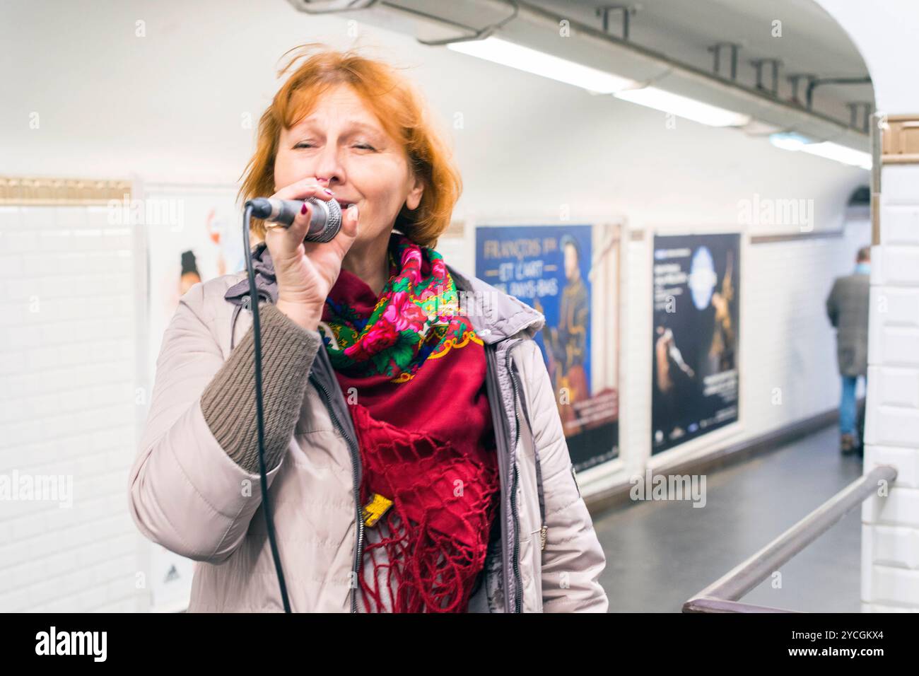 Female Subway Musician Female Singer at Subway Station Chatalet giving ...