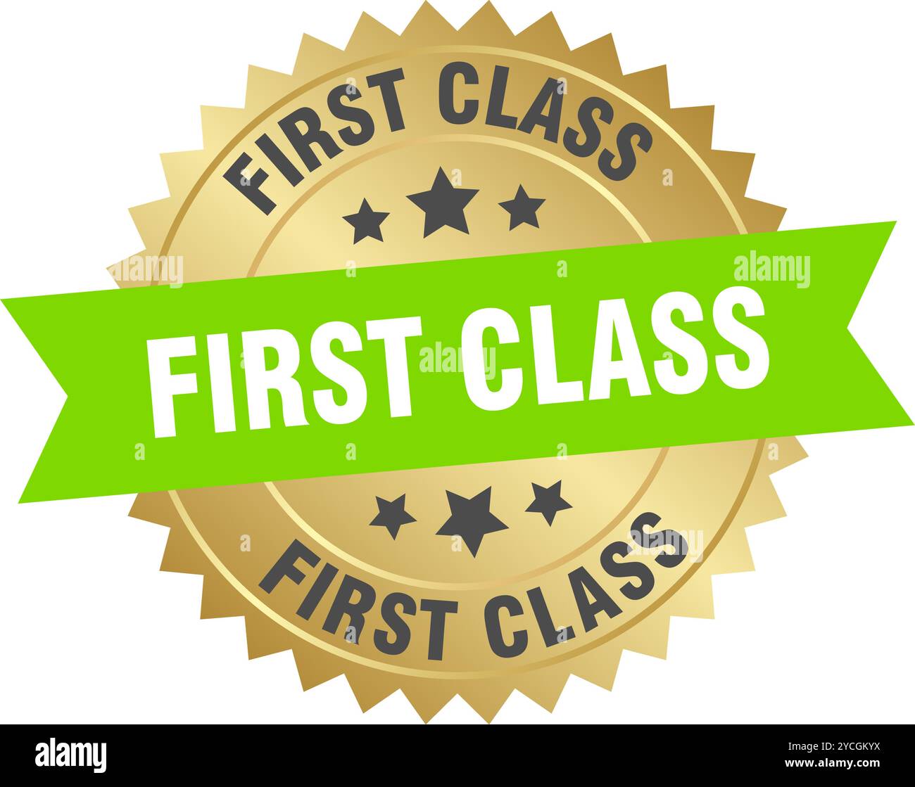 first class round green and gold label isolated on transparent ...