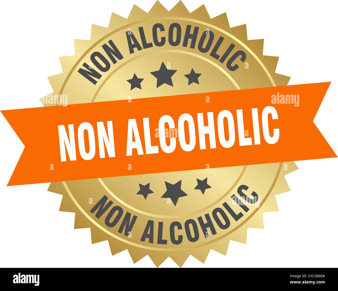 non alcoholic round orange and gold label isolated on transparent ...