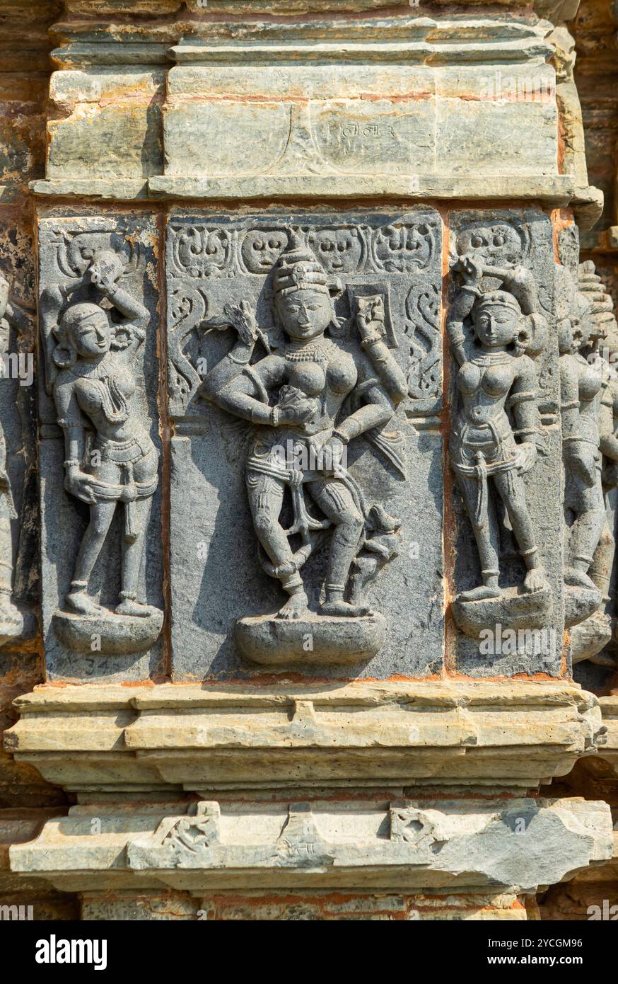 Carving of Jain goddess with maids at the Jain Temple, Arthuna Group of ...