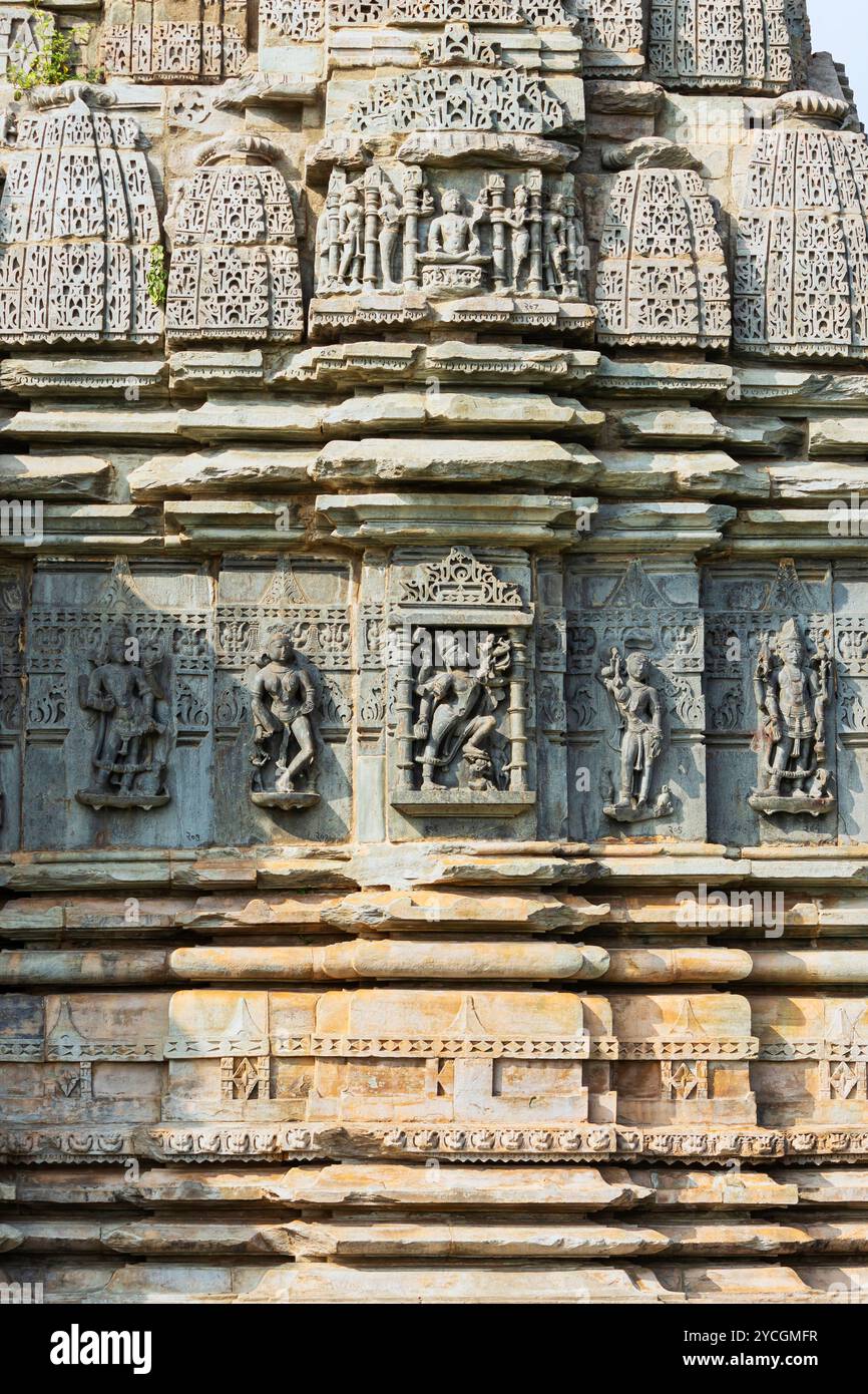 Carving of Hindu deities on the Chausath Yogini Temple, a 12th-century ...
