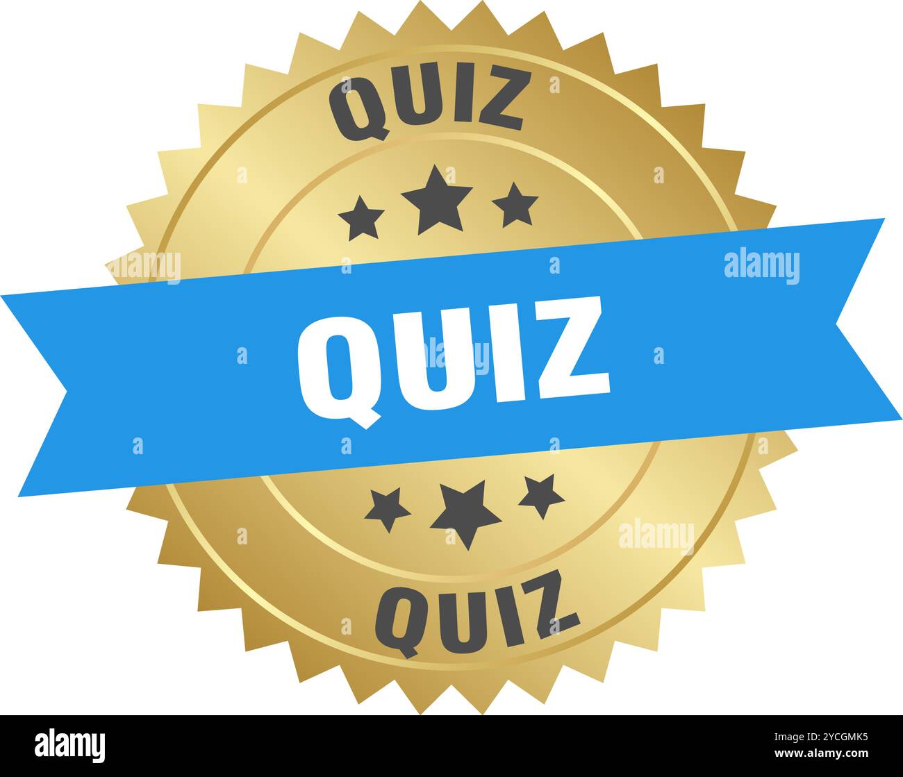 quiz round blue and gold label isolated on transparent background. quiz ...