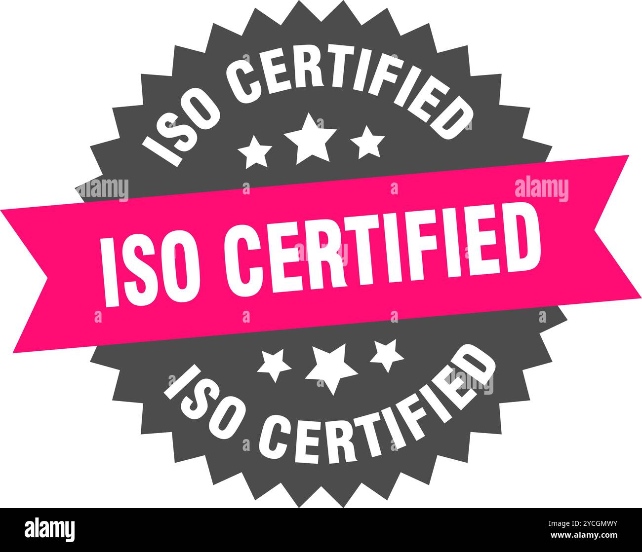 iso certified round pink label isolated on transparent background. iso ...