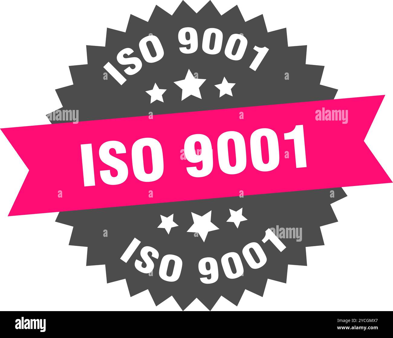 iso 9001 round pink label isolated on transparent background. iso 9001 ...