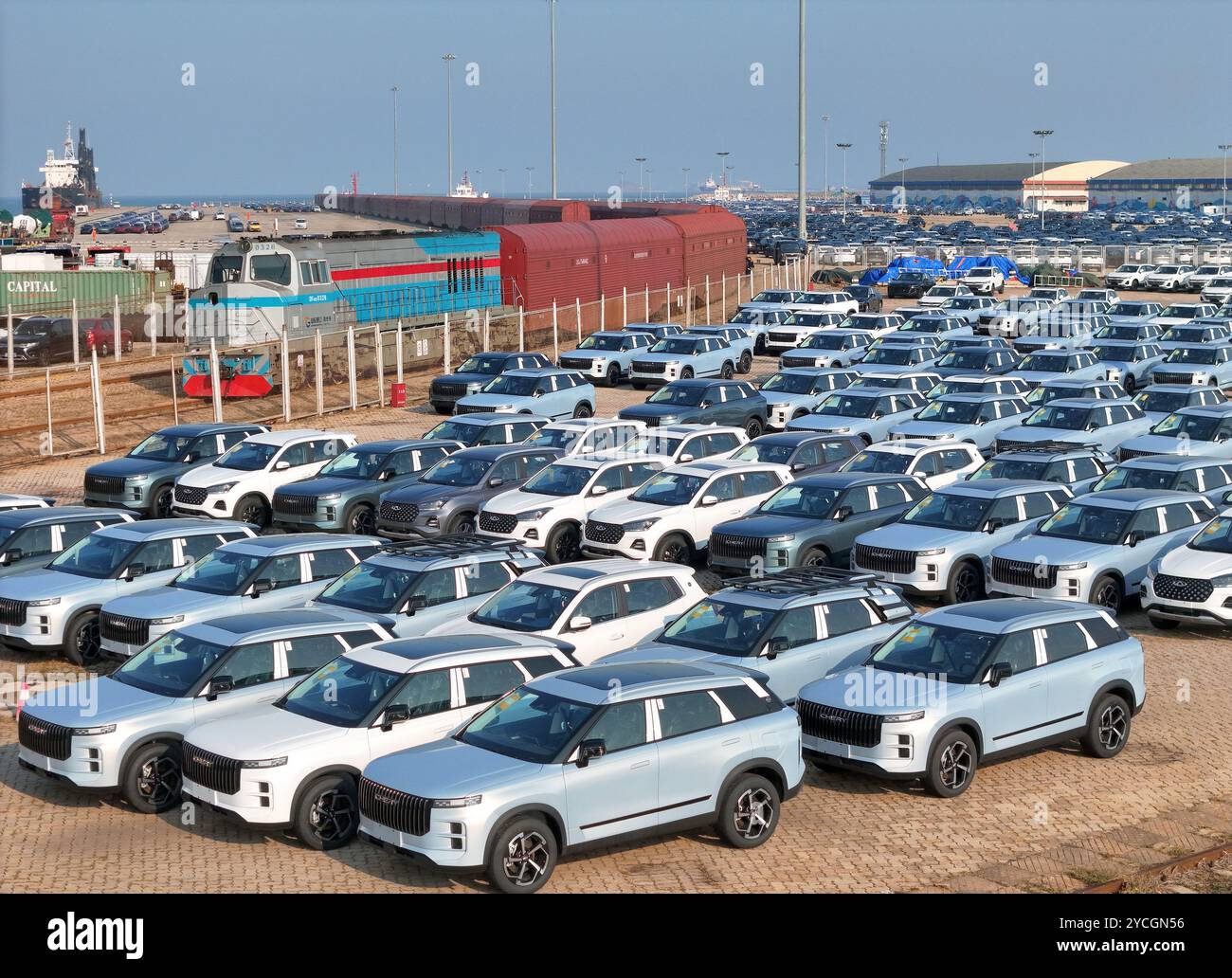 YANTAI, CHINA - OCTOBER 23, 2024 - The commodity car sea rail ...