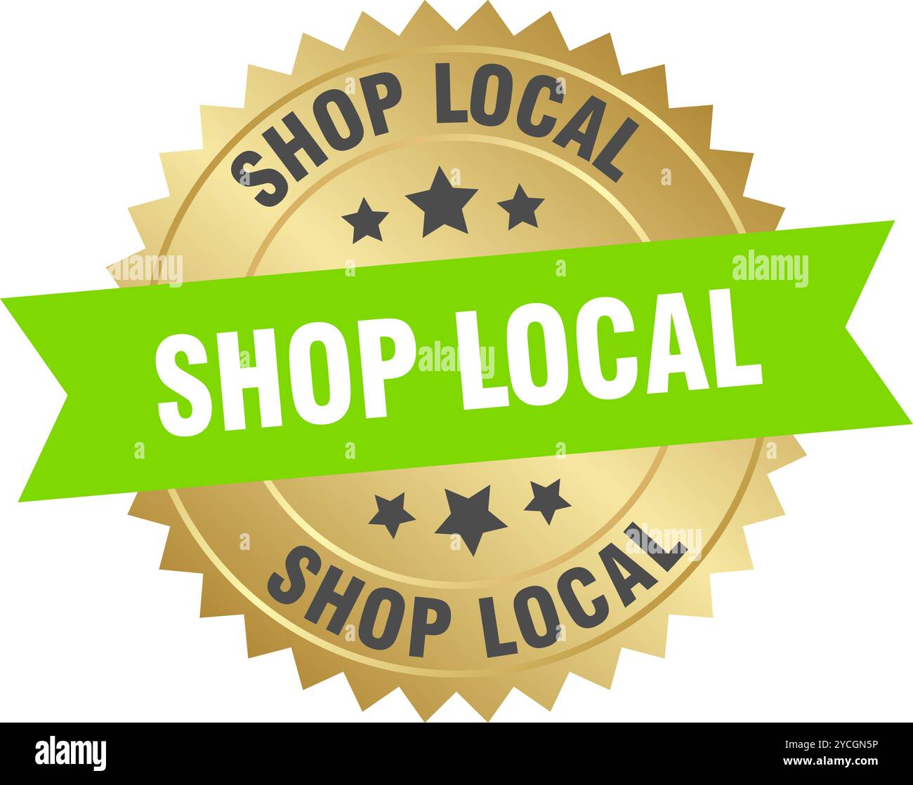 shop local round green and gold label isolated on transparent ...