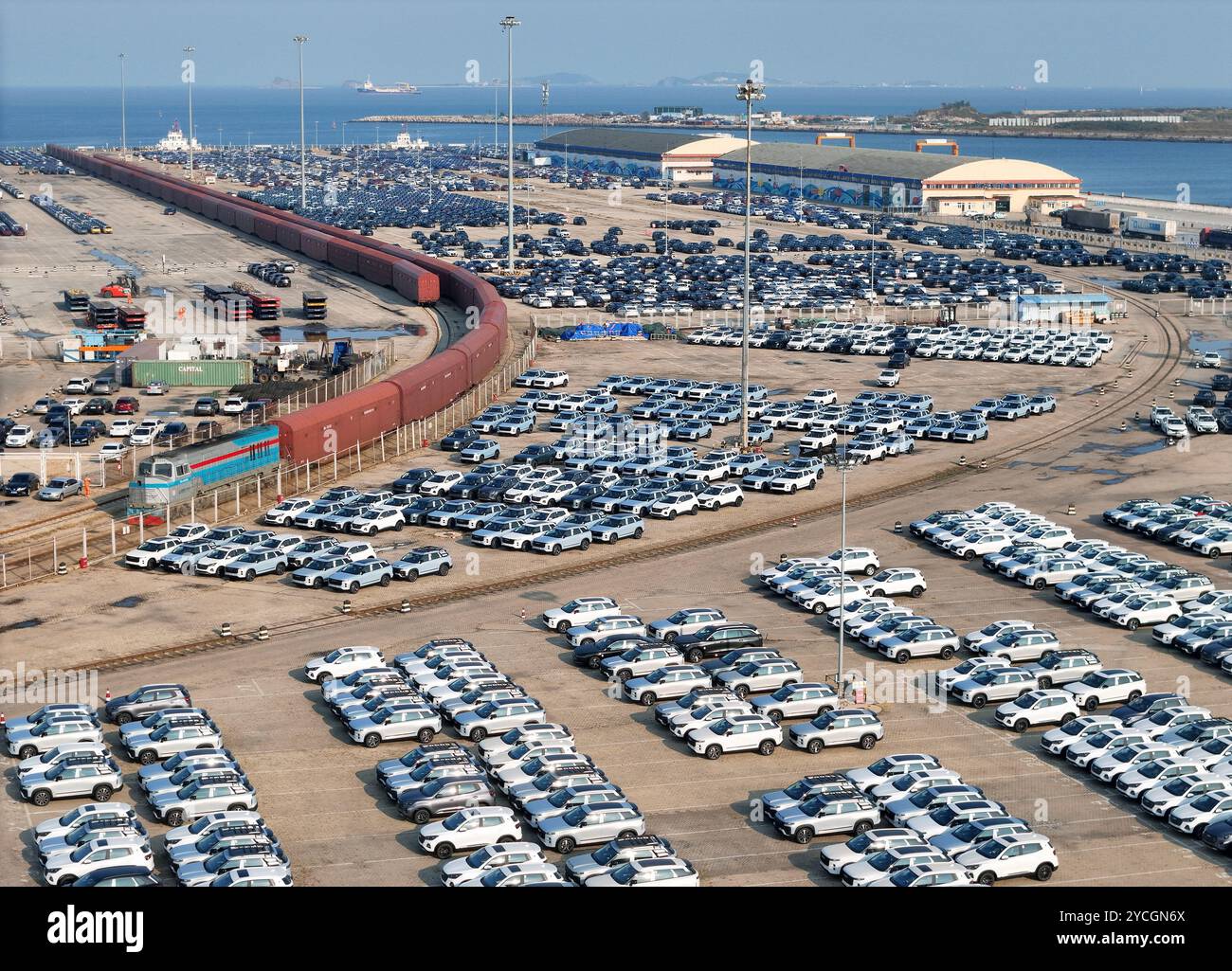 YANTAI, CHINA - OCTOBER 23, 2024 - The commodity car sea rail ...