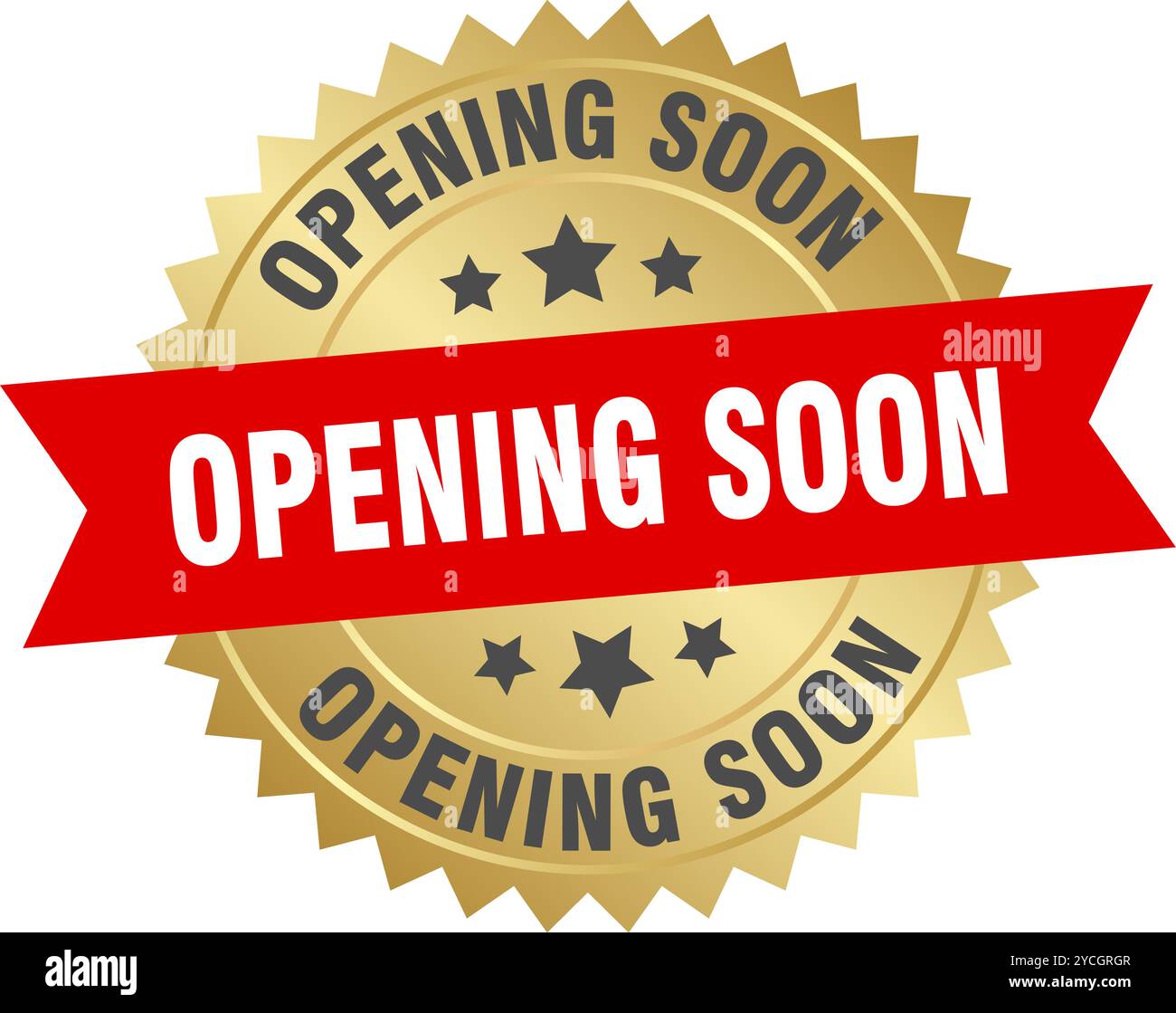 opening soon round red and gold label isolated on transparent ...