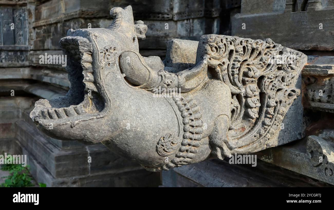 Carved sculpture of Makara at Mandaleshwar Mahadev Temple, Arthuna Group of Temples, Banswara ...