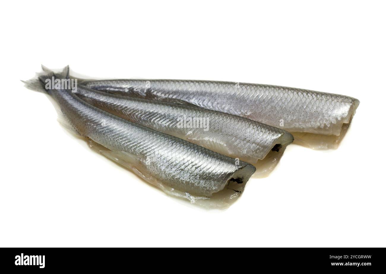 freh small scale fish without head on white background Stock Photo - Alamy