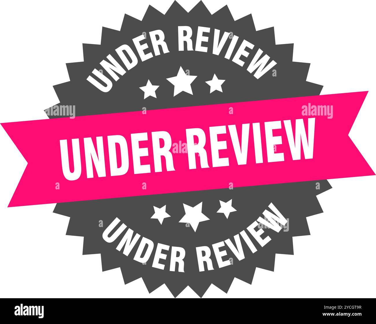 under review round pink label isolated on transparent background. under ...