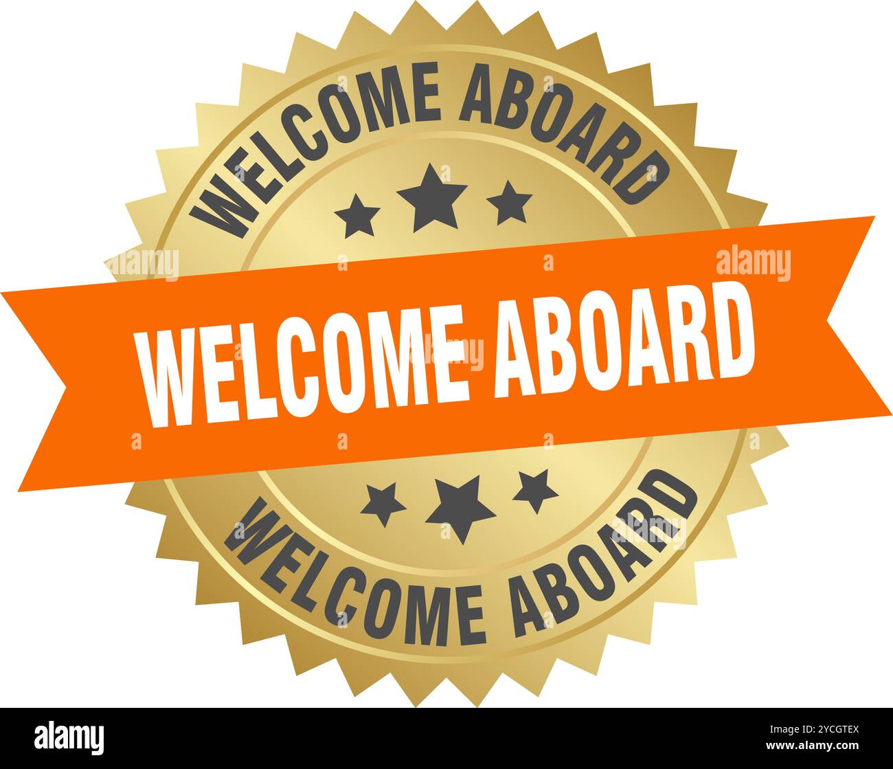 welcome aboard round orange and gold label isolated on transparent ...