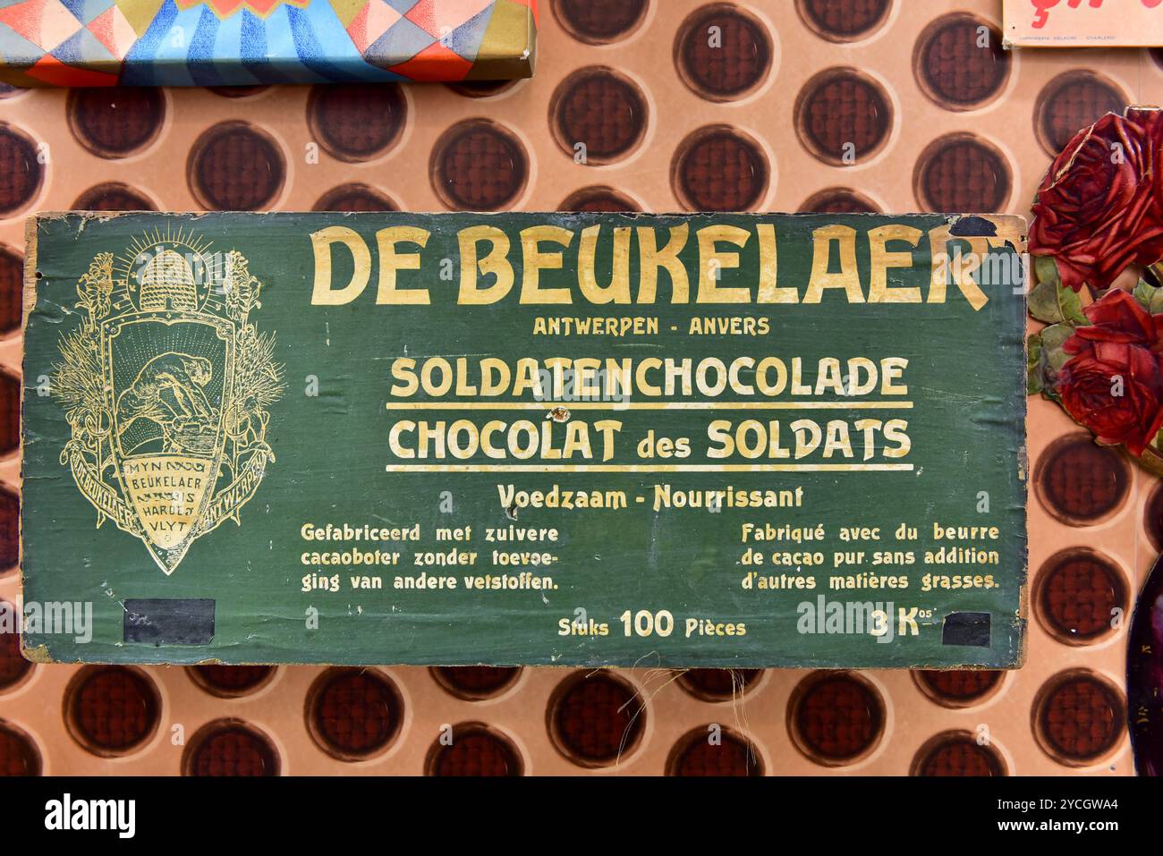 Old de Beukelaer chocolate cardboard gift box at the Choco-Story Museum ...