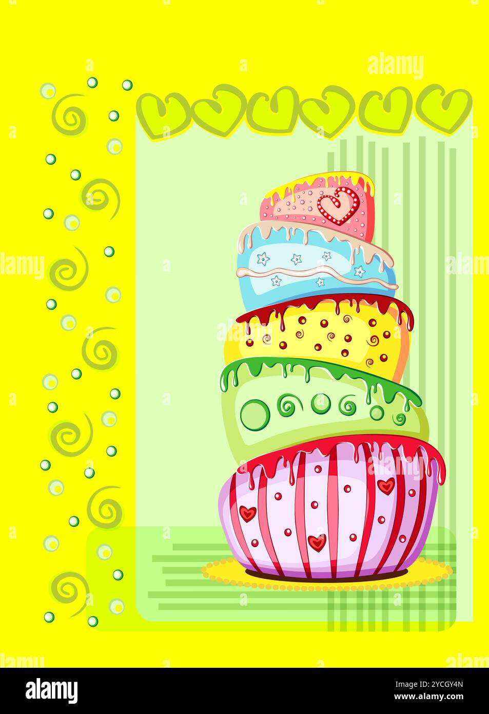 Bright birthday cake. Postcard. Illustration Stock Photo - Alamy