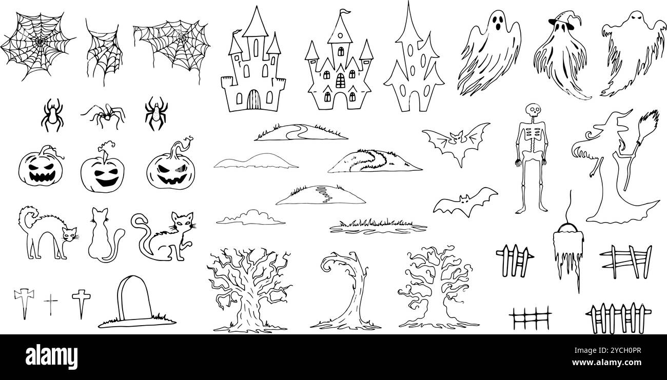 Set of different Halloween shapes. Black and white shapes illustration ...