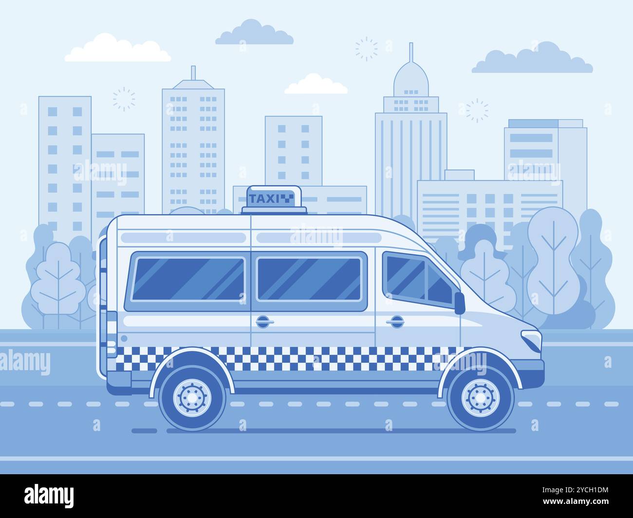 Taxi Van on Downtown Road in Line Art Stock Vector Image & Art - Alamy