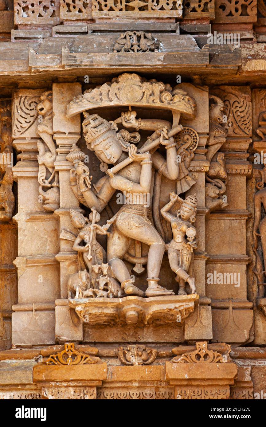 Carving Sculpture of Lord Krishna Playing Flute on the Shamlaji Vishnu ...