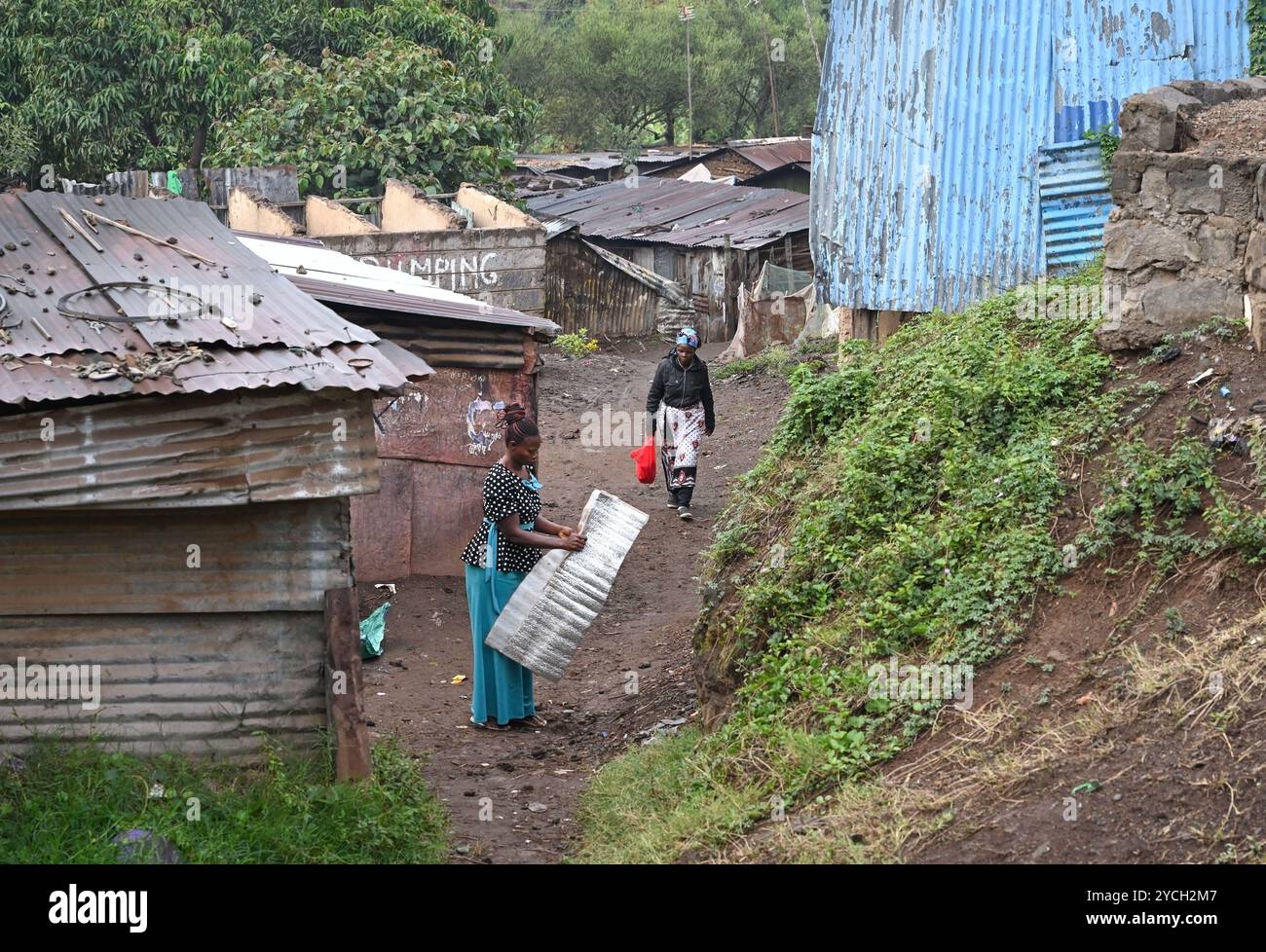 SLUM OF NAIROBI, KENYA - NOVEMBER 18, 2022: Residents on the streets of ...