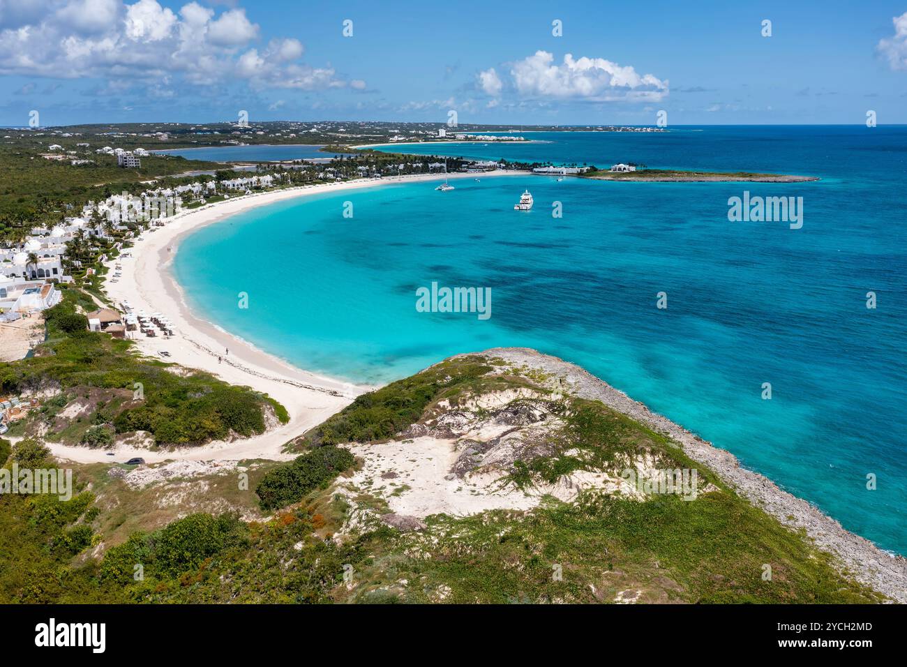 Aerial view of Maundays Bay and the circular beach at Cap Juluca in ...
