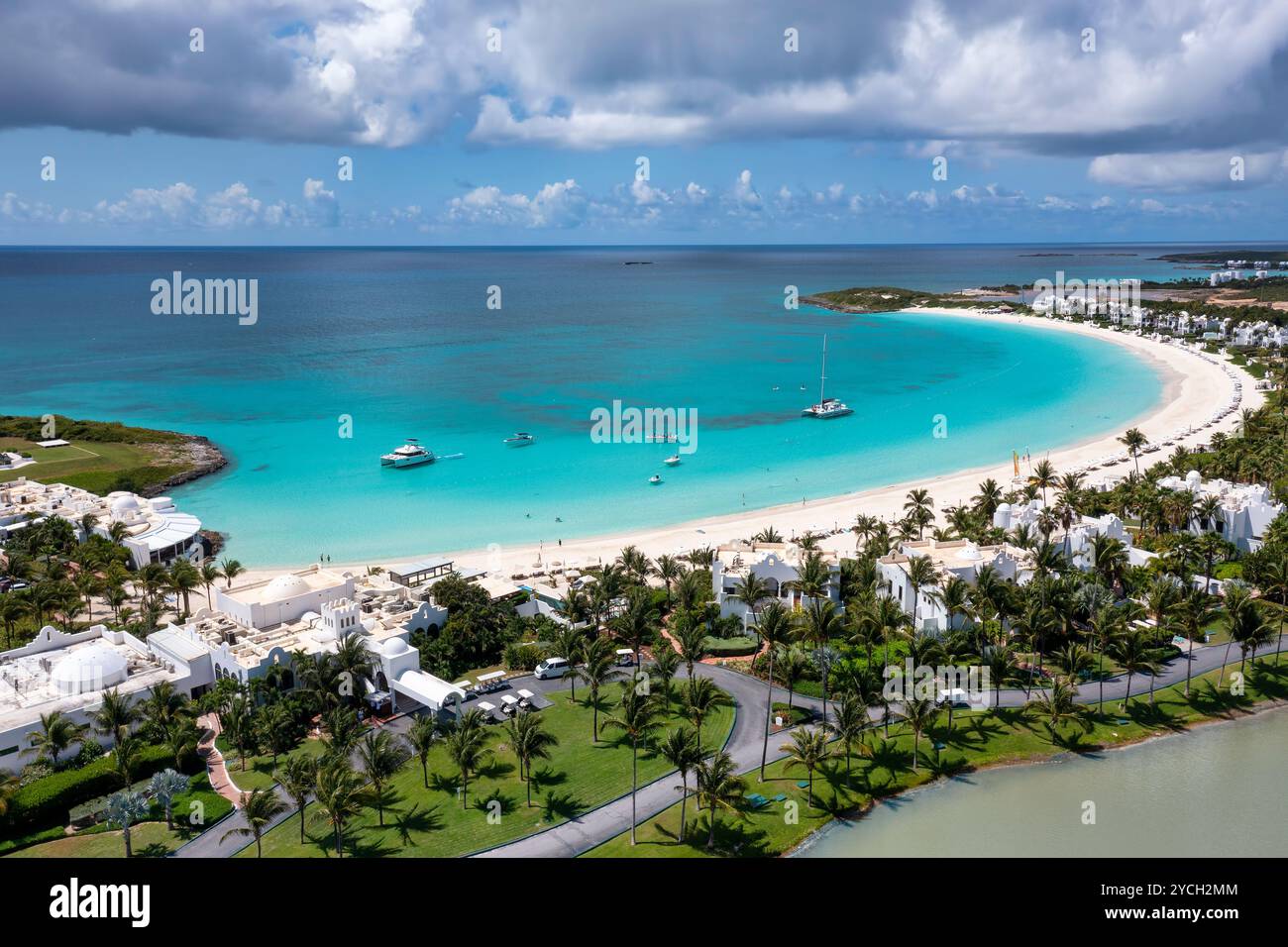 Aerial view of Maundays Bay and the circular beach at Cap Juluca in ...