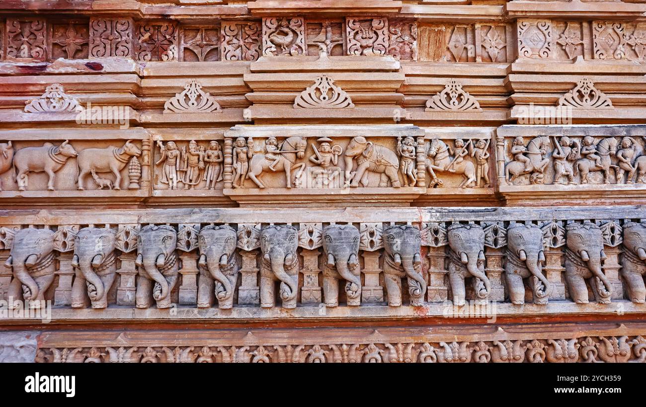 Carving Panels of Elephants and Warriors on the Shamlaji Vishnu Temple ...