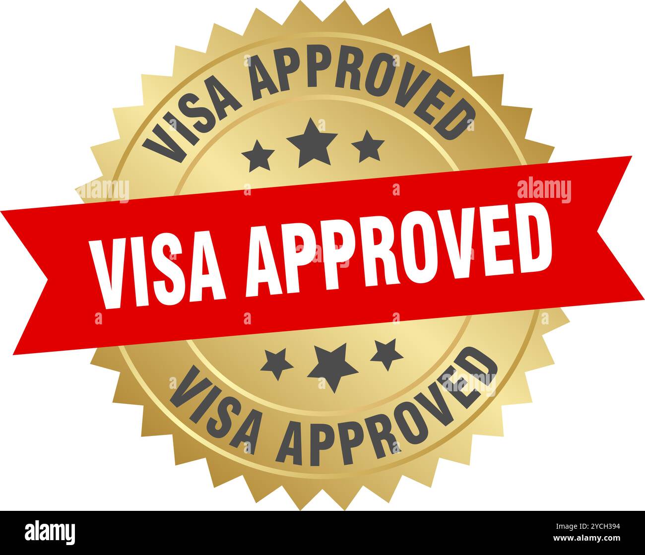 visa approved round red and gold label isolated on transparent ...