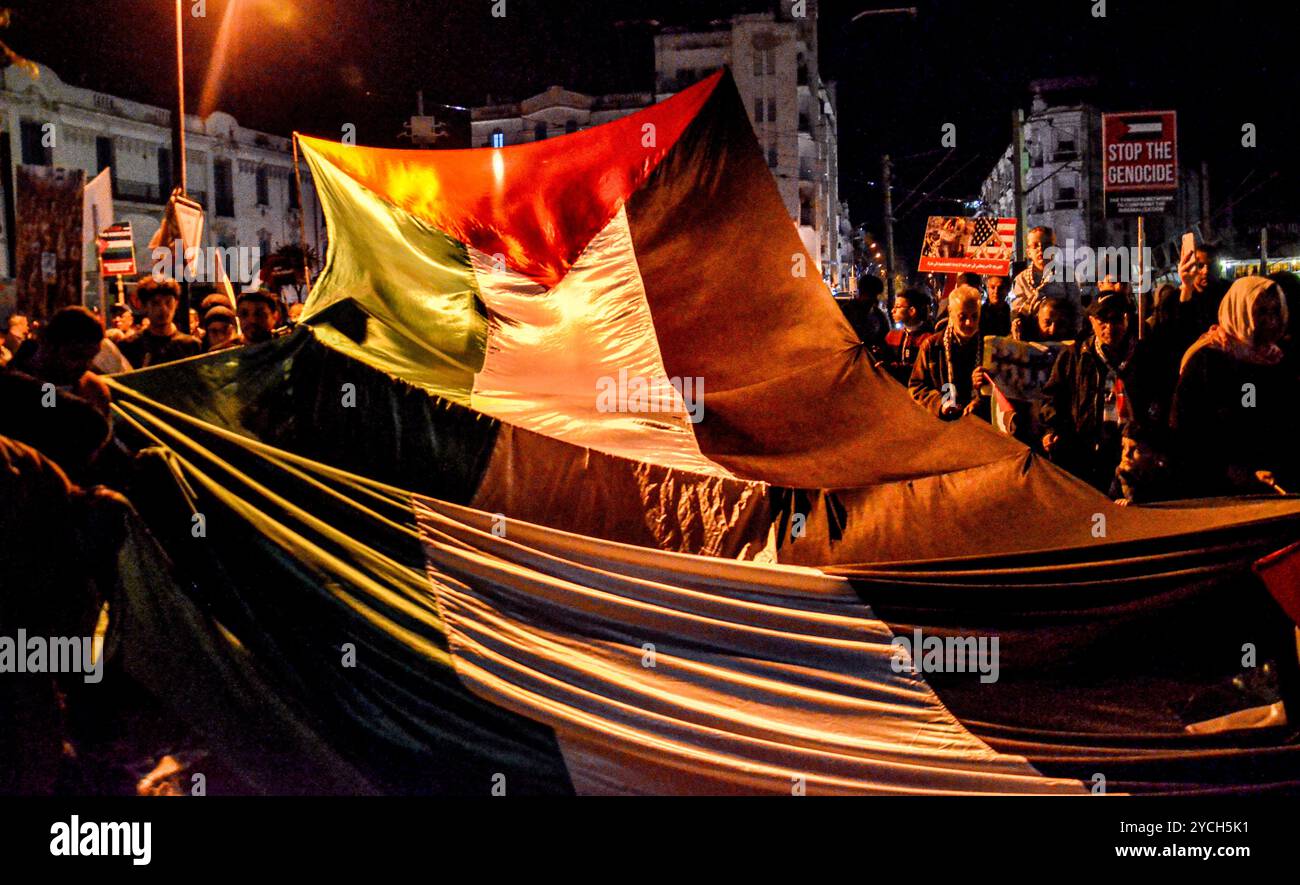 Tunis, Tunisia. 05 April 2024. A large Palestinian flag is displayed ...