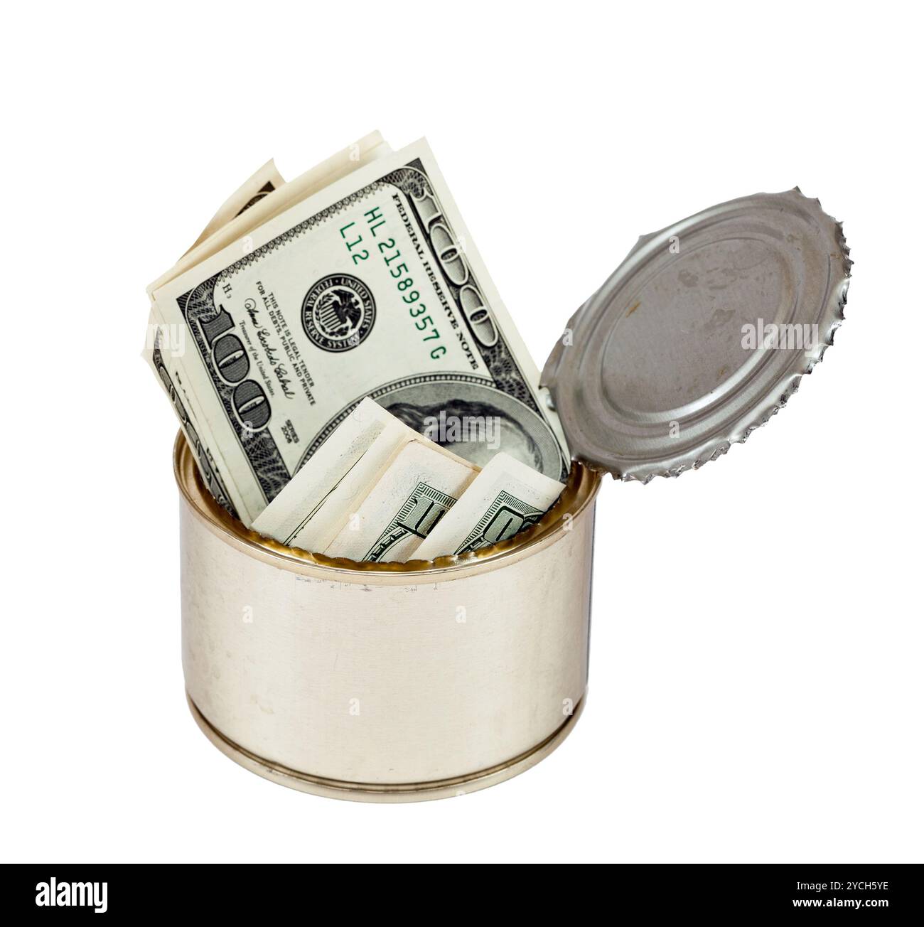 US dollars bills in metal can isolated on white Stock Photo - Alamy