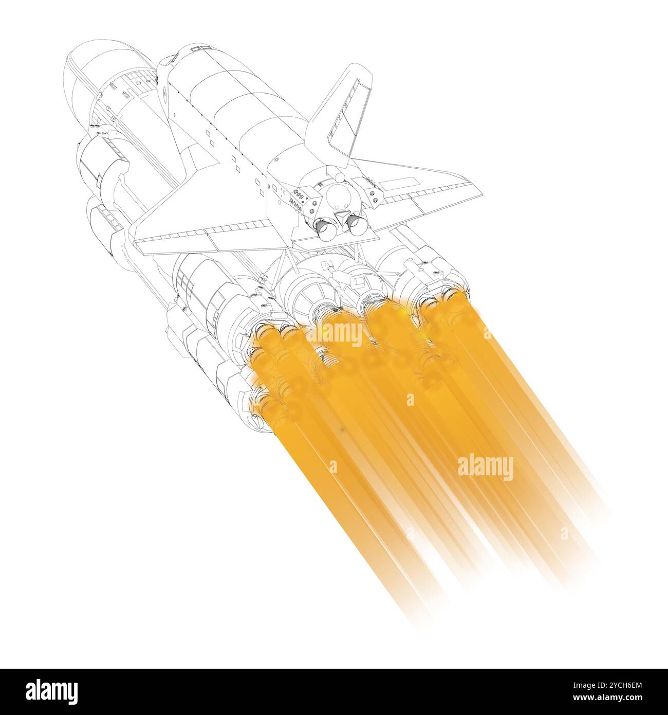 Contour of Space Shuttle Launch. Isometric view. Spaceship Vector illustration Stock Vector ...