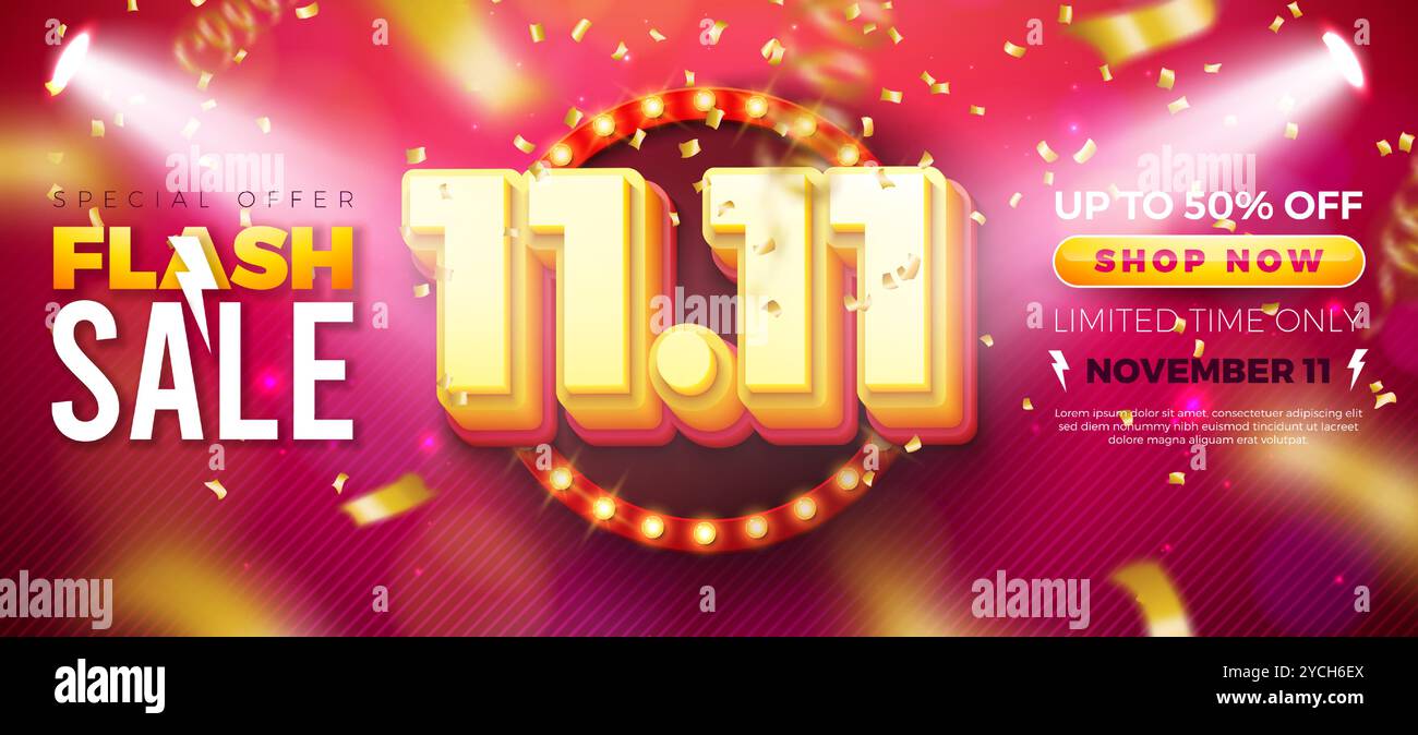 11 November Shopping Day Flash Sale Design with 3d 11.11 Number, Light ...
