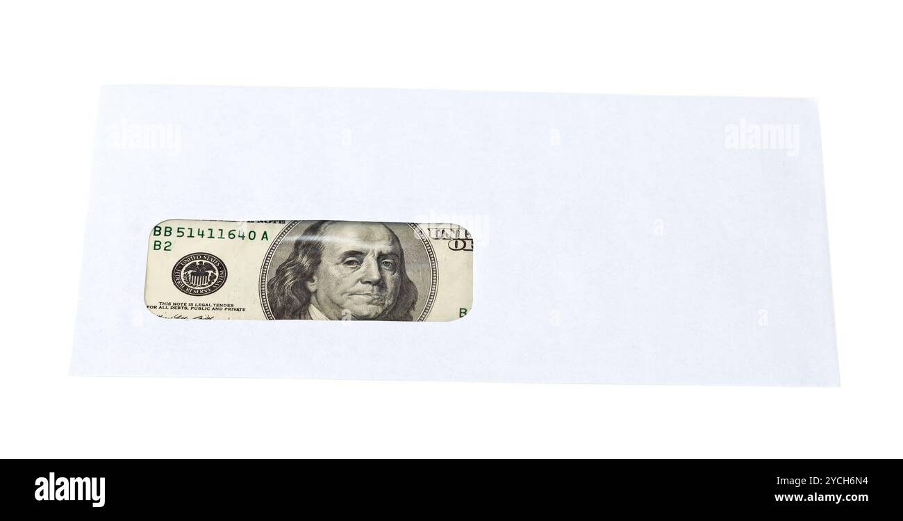 US dollars in the envelope isolated on white background Stock Photo - Alamy
