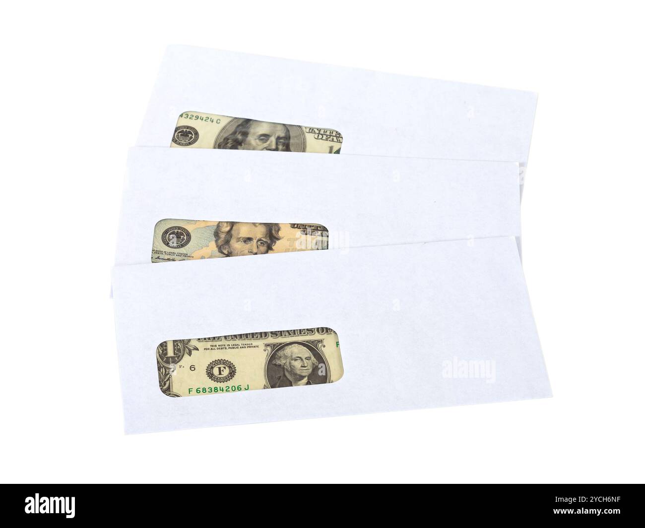 US dollars in the envelope isolated on white background Stock Photo - Alamy