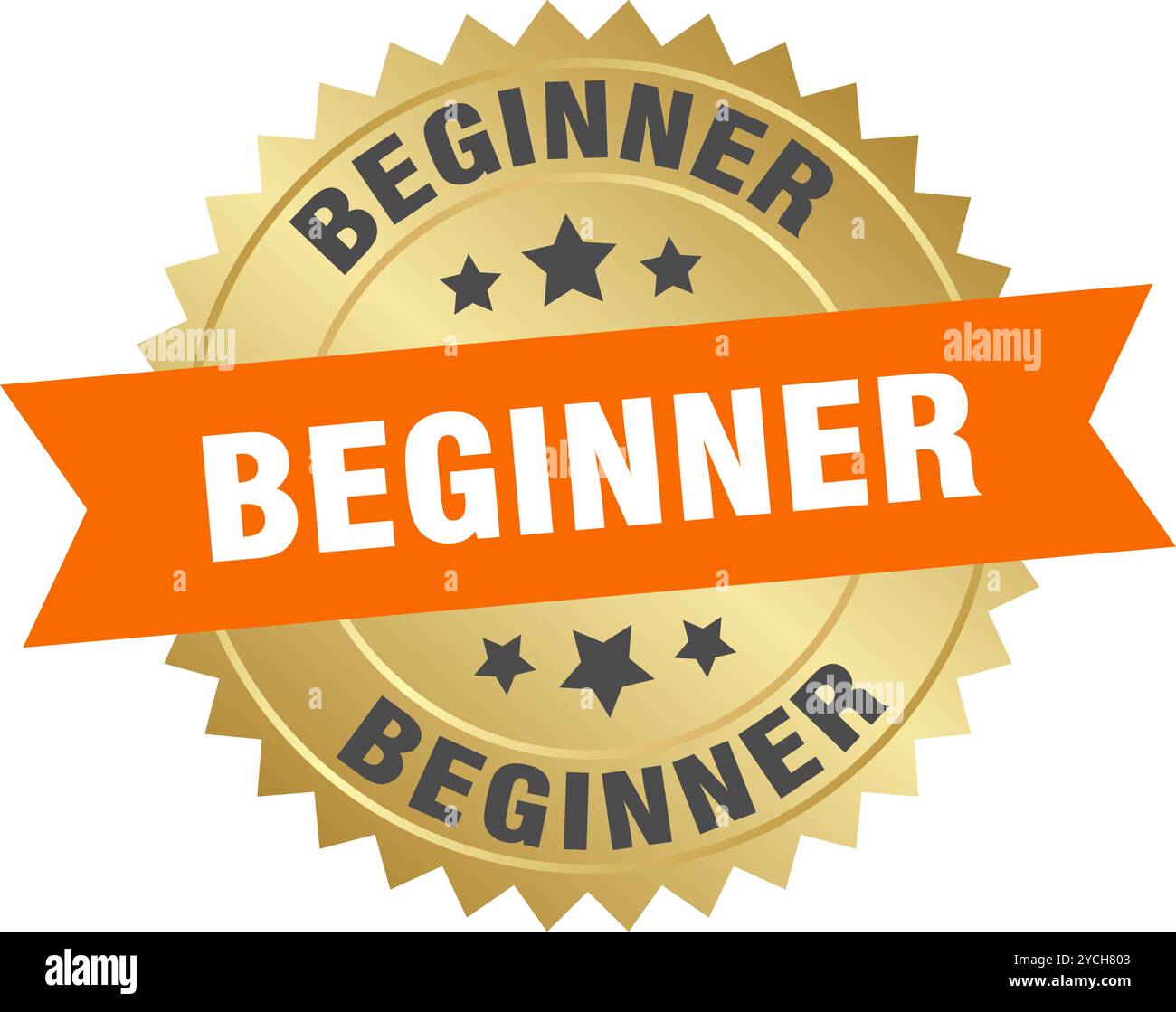 beginner round orange and gold label isolated on transparent background ...