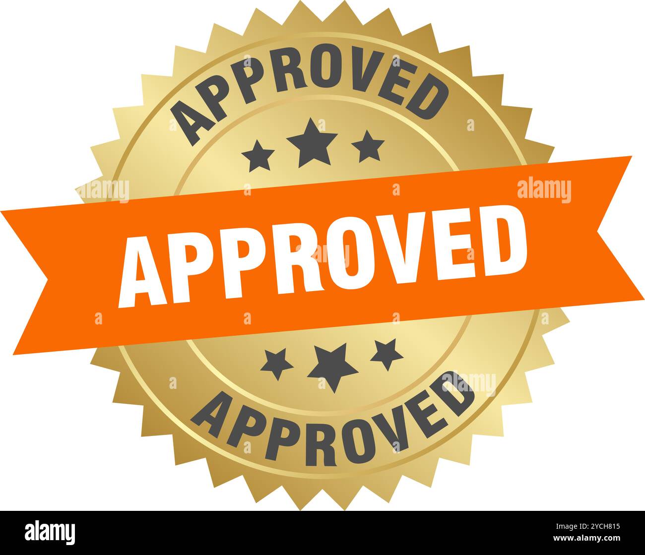 approved round orange and gold label isolated on transparent background ...