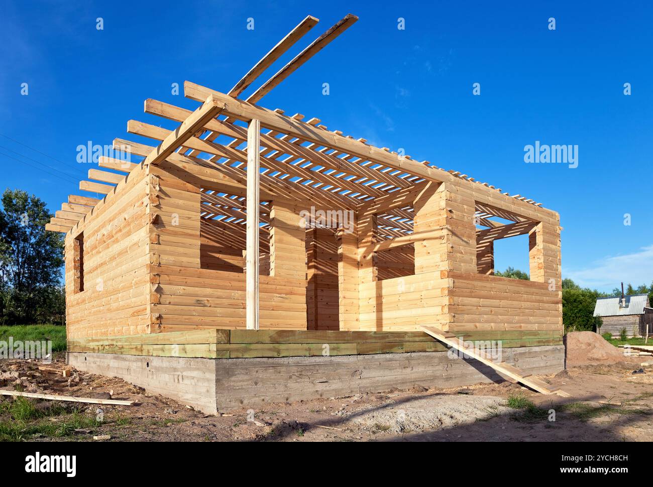 Construction of a new wooden house Stock Photo - Alamy