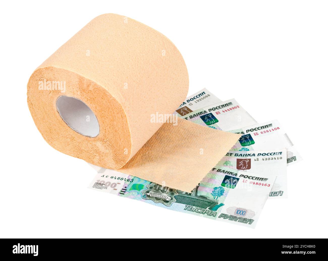 Roll of toilet paper and money isolated on white background Stock Photo ...
