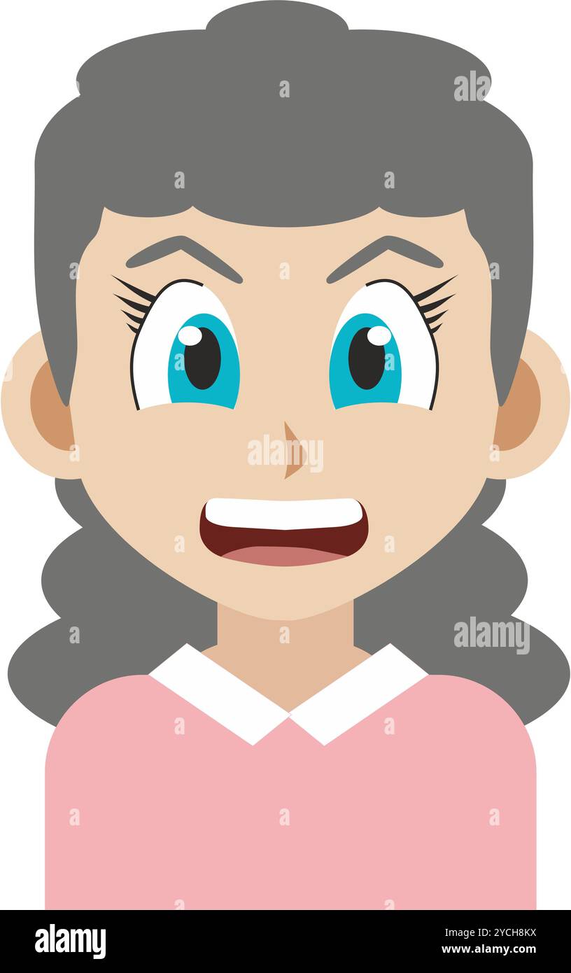 Japanese Manga Style Illustration Of A Gray Haired Old Woman Smiling Front View Anime Style
