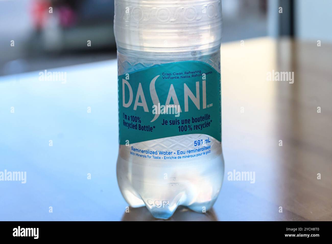 A bottle of Dasani water with a special label indicating that the ...