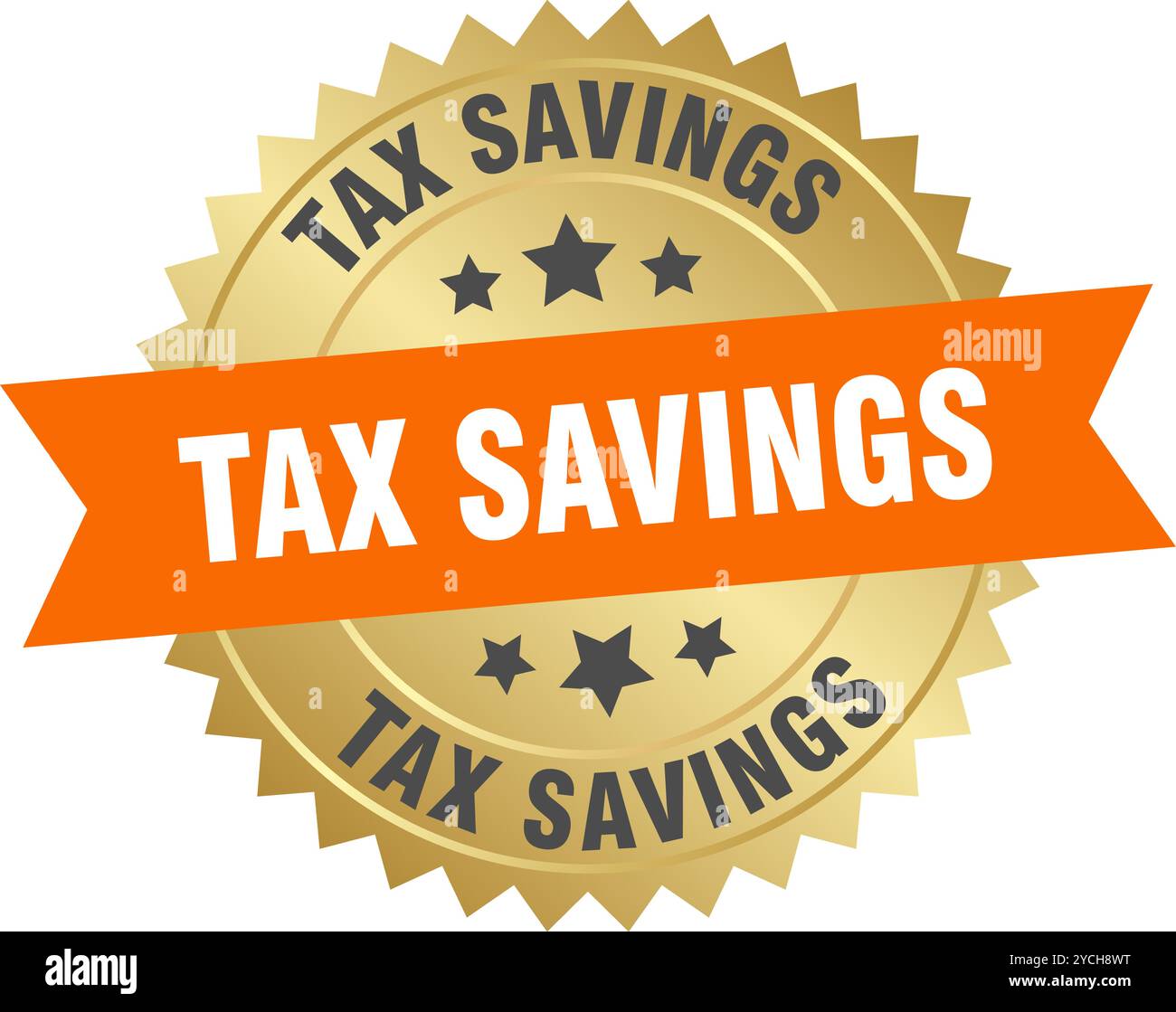 tax savings round orange and gold label isolated on transparent ...