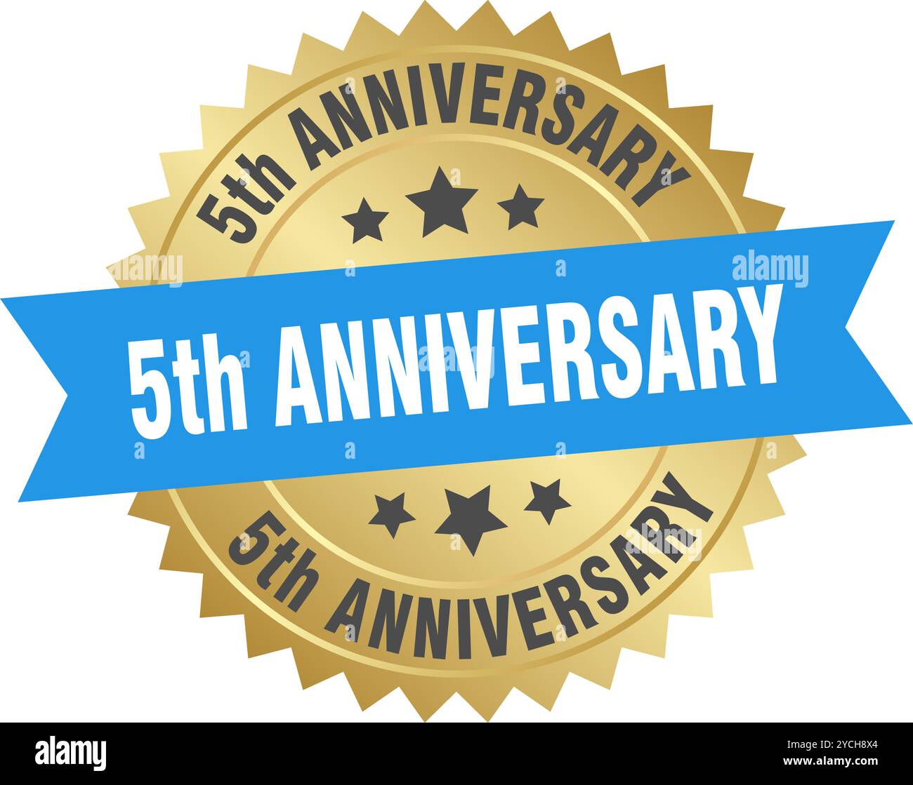 5th anniversary round blue and gold label isolated on transparent ...