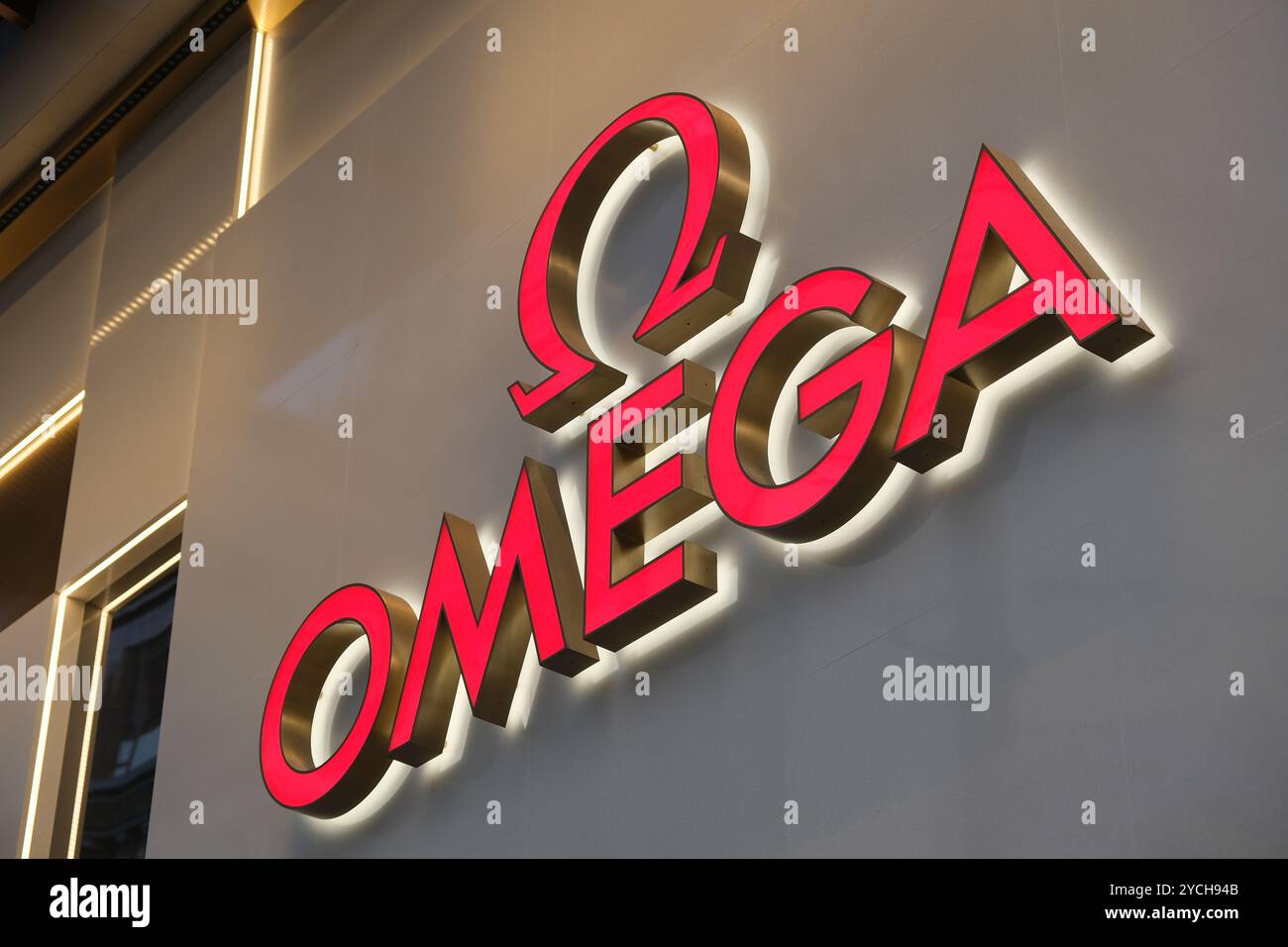 Shanghai,China-Dec.9th 2023: Omega brand company logo Stock Photo - Alamy