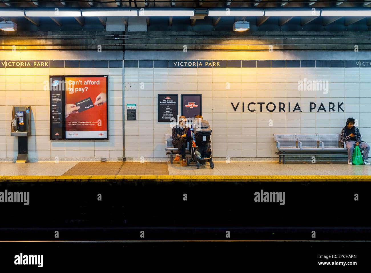 People on the platform of Victoria Park subway station, Toronto, Canada ...