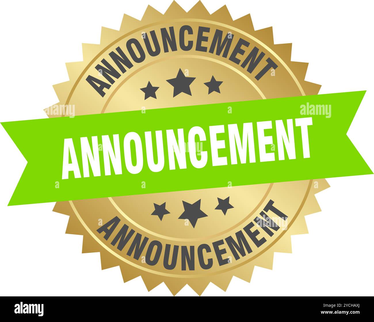 announcement round green and gold label isolated on transparent ...