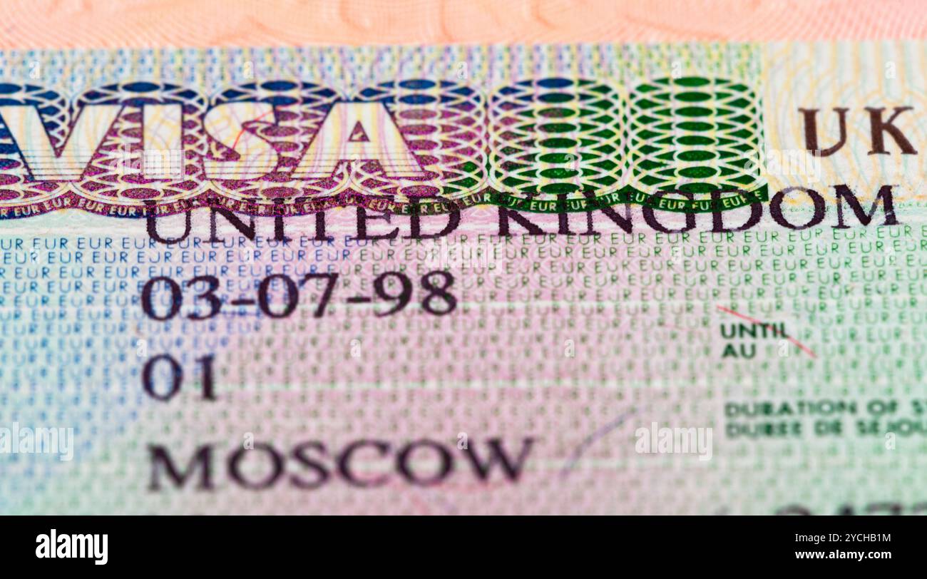 British visa entry and exit stamps in passport Stock Photo - Alamy