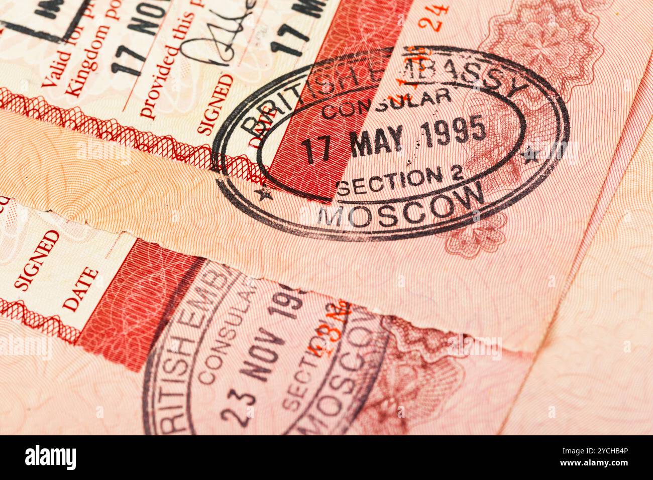 British visa entry and exit stamps in passport Stock Photo - Alamy