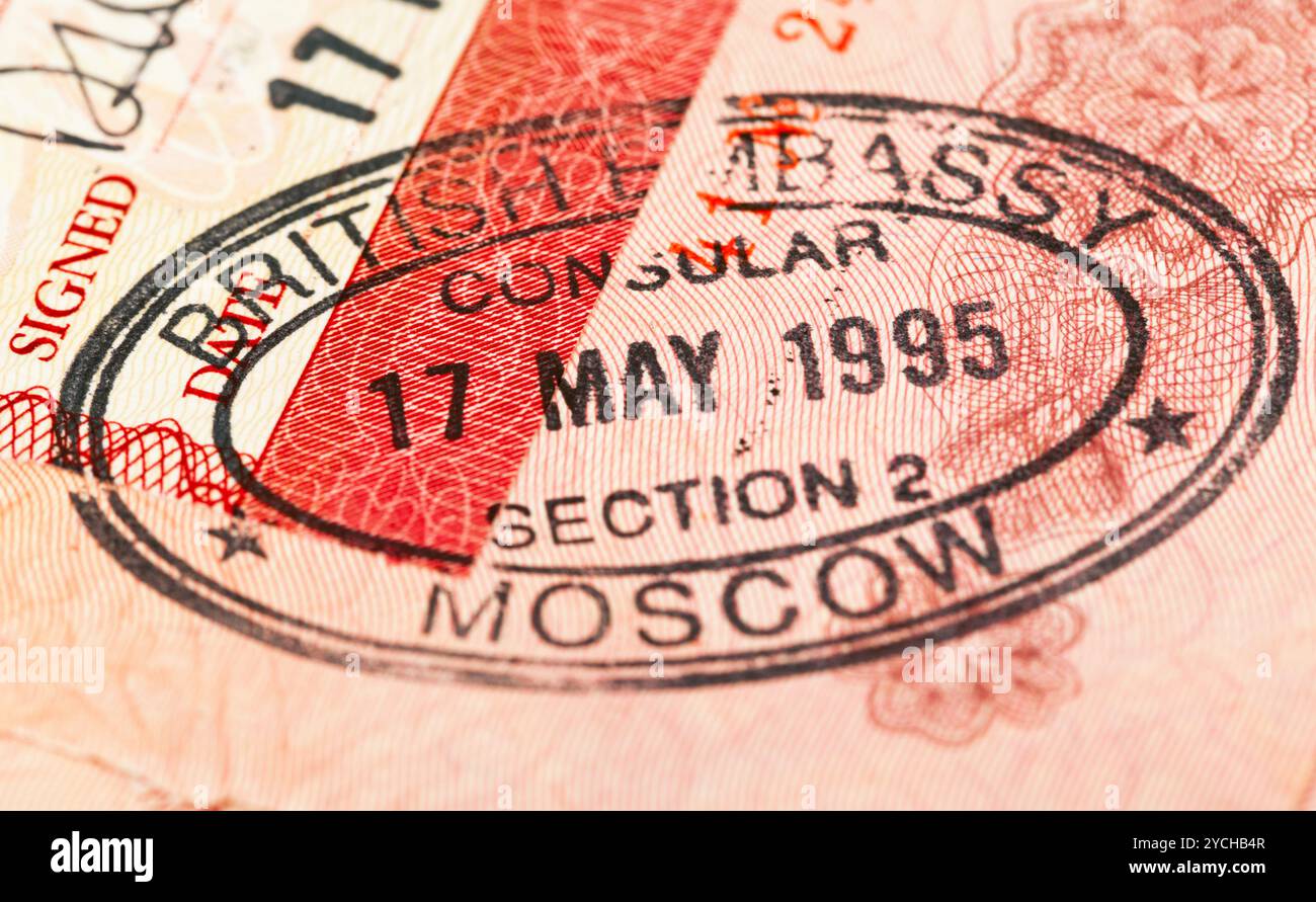 British visa entry and exit stamps in passport Stock Photo - Alamy