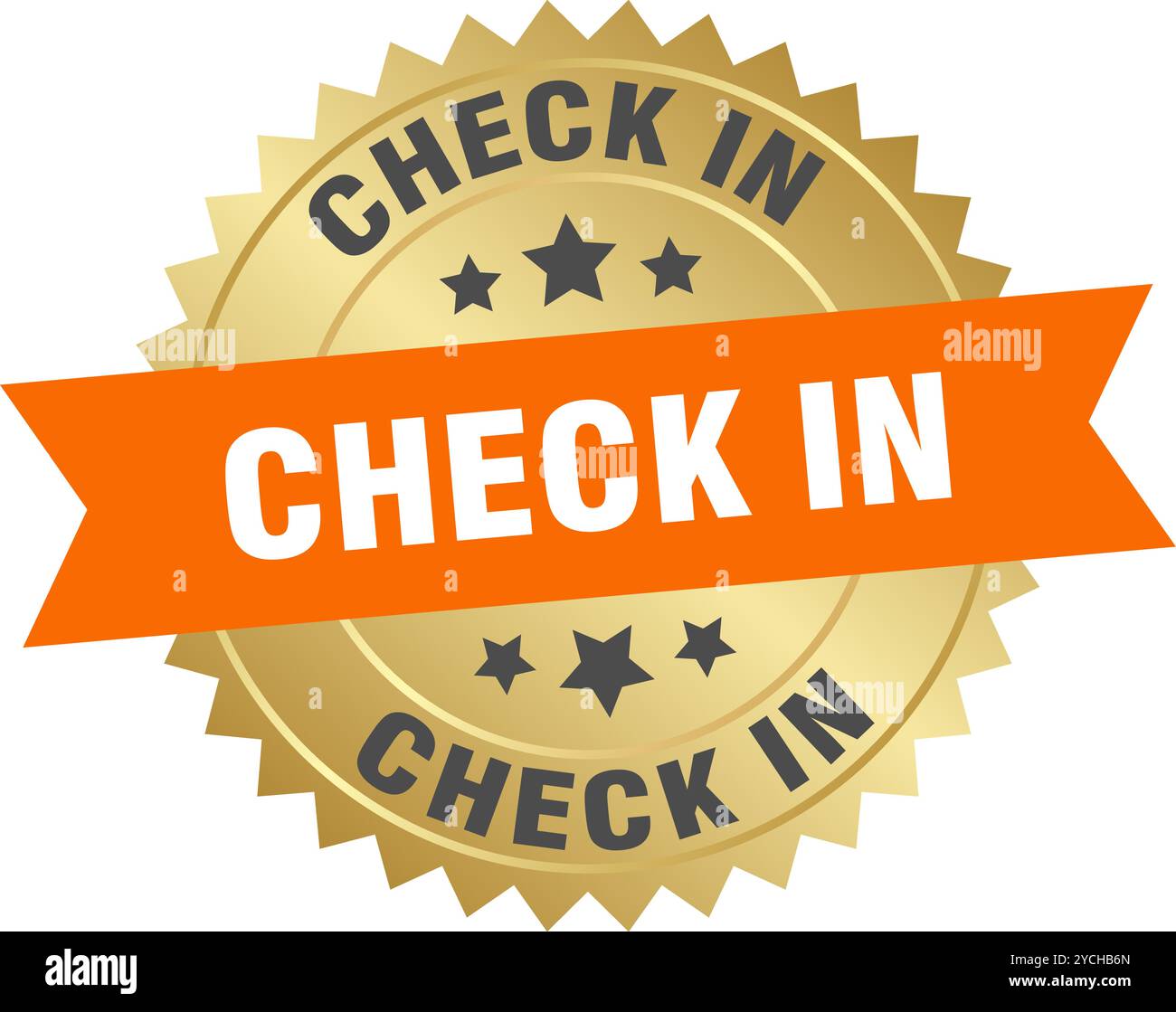 check in round orange and gold label isolated on transparent background ...