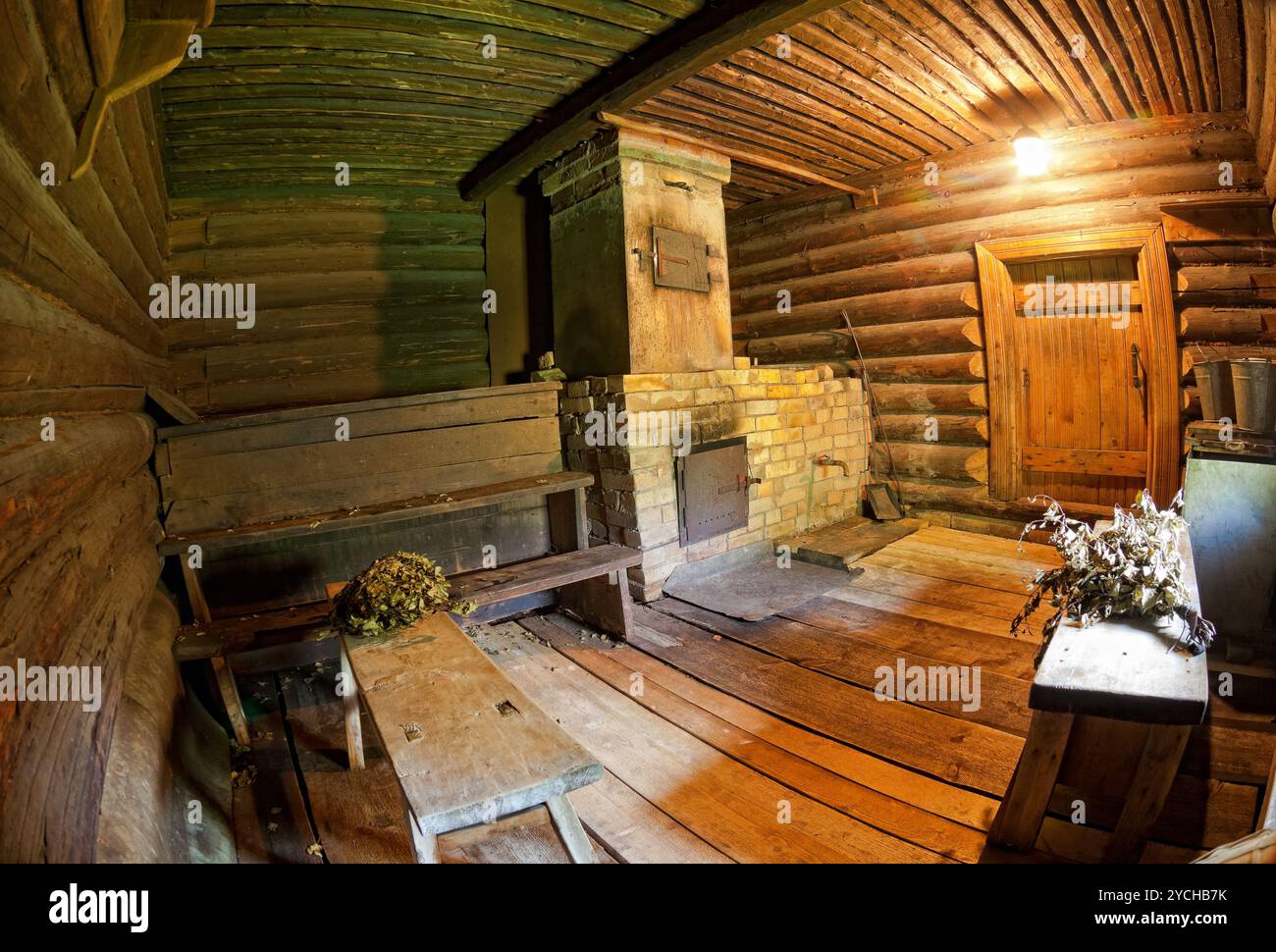 Interior of the Russian bath with stove Stock Photo - Alamy
