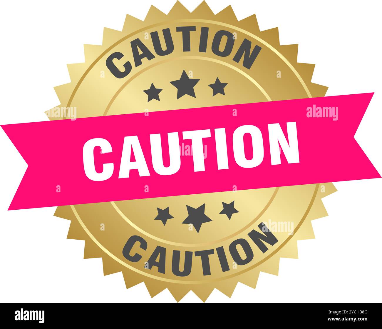 caution round pink and gold label isolated on transparent background ...
